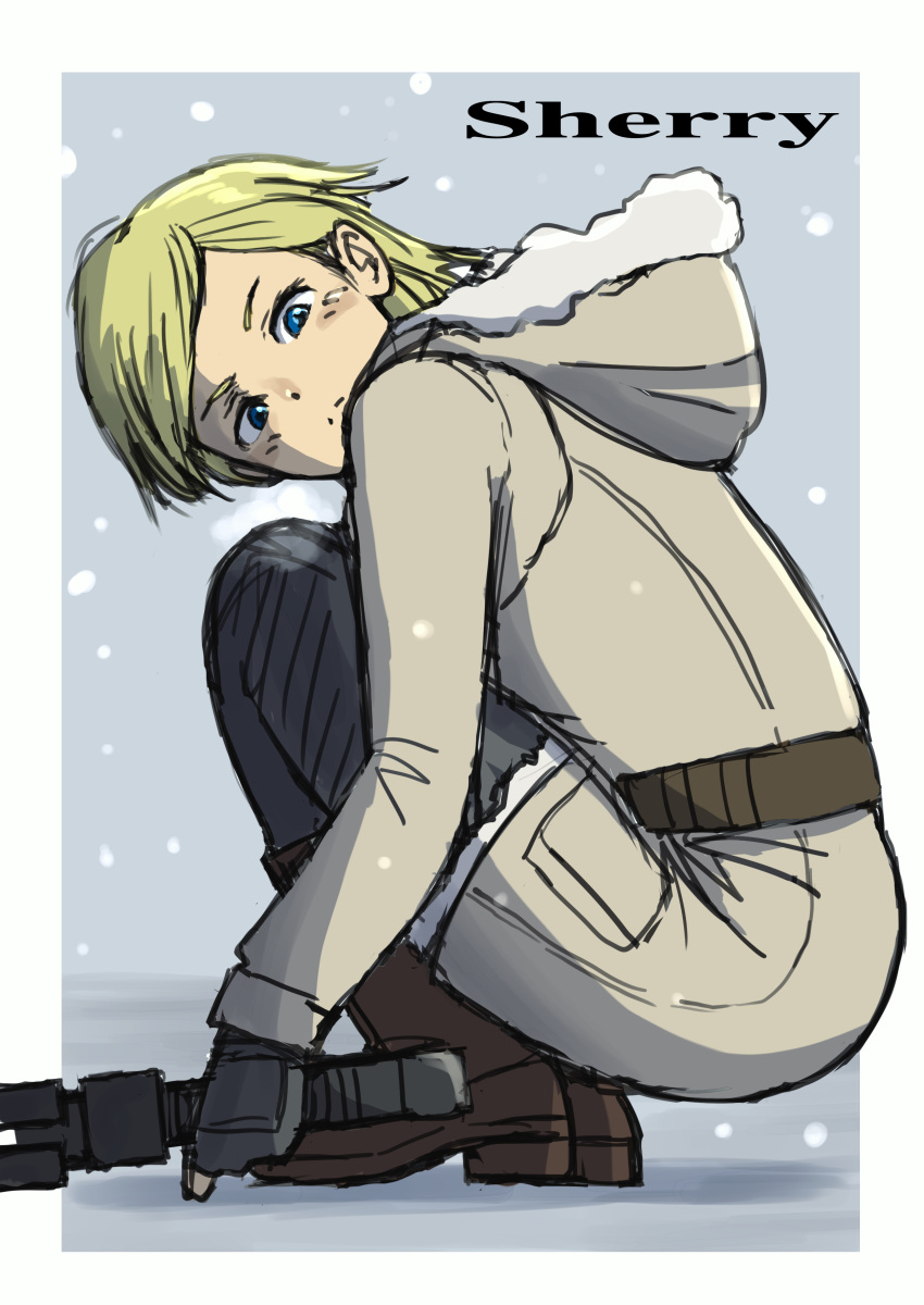 Safebooru - 1girl absurdres blonde hair blue eyes closed mouth full body gloves haldeco highres ...