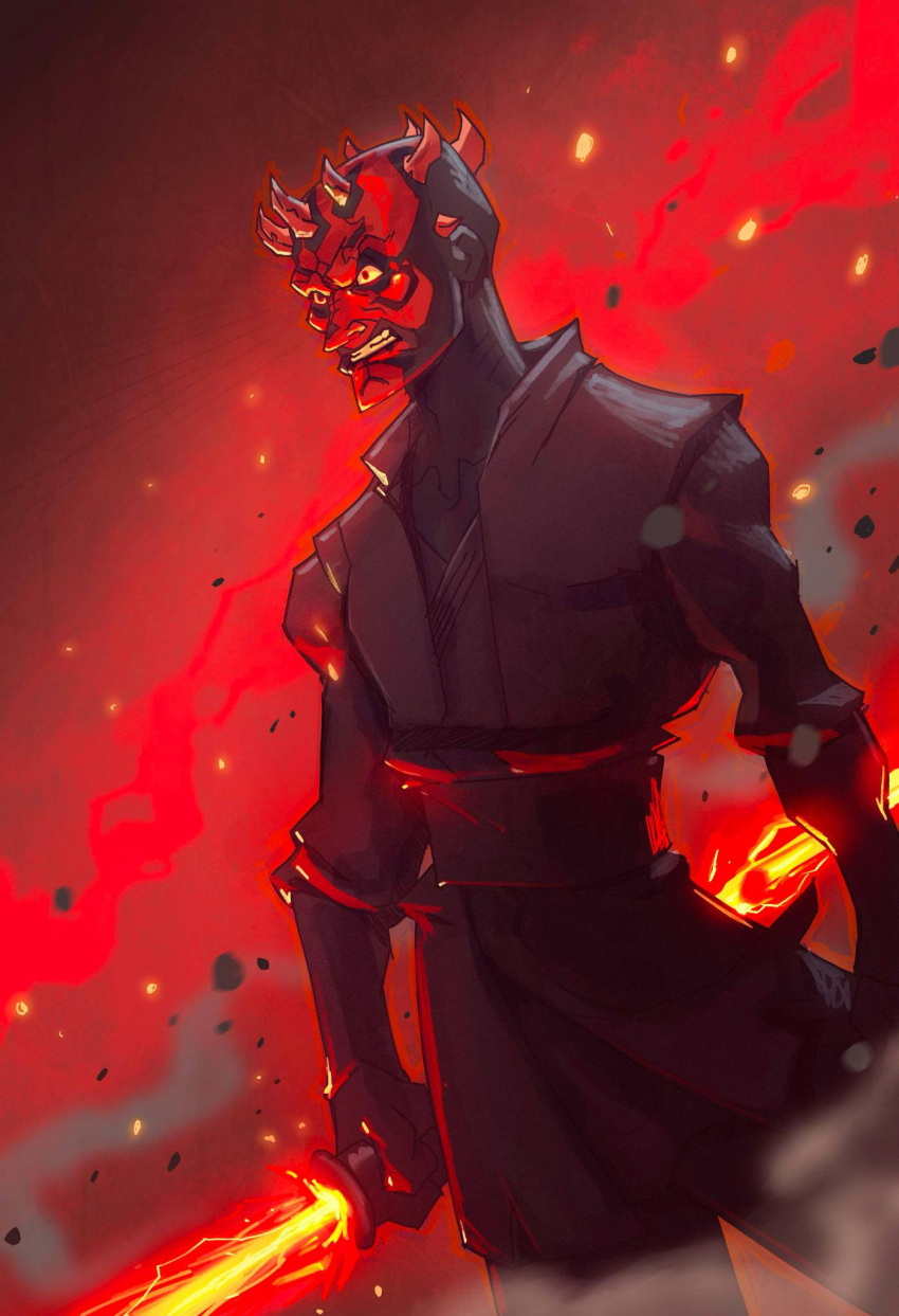 Safebooru - 1boy alien black tunic darth maul double bladed lightsaber ...