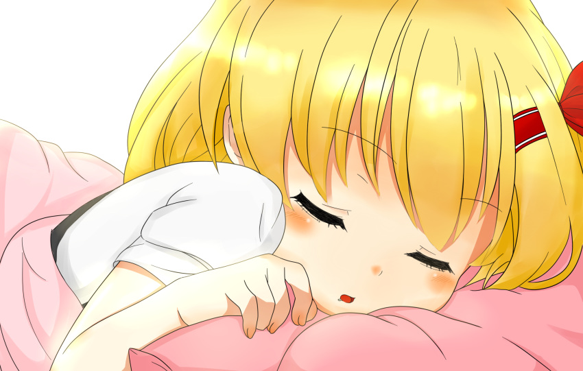 Safebooru 1girl Bed Sheet Blonde Hair Close Up Closed Eyes Drooling 1744