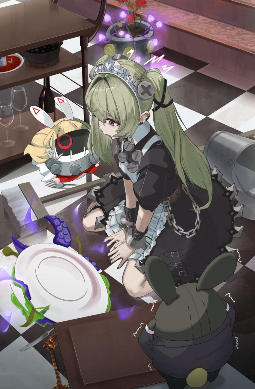 Safebooru - 1girl absurdres apron black dress bottle broom bucket butler (zenless zone zero ...