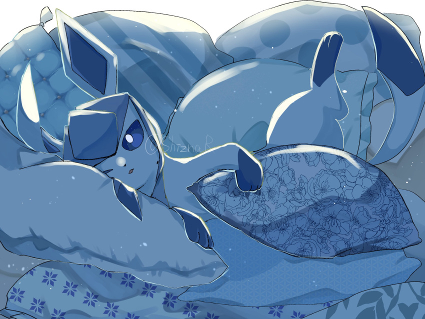 Safebooru - artist name blue fur glaceon highres looking at viewer lying no humans on side one ...