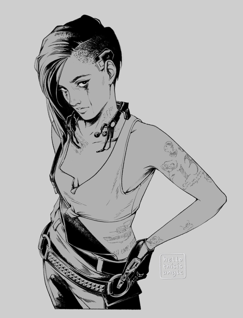 Safebooru 1girl Arm Tattoo Artist Name Asymmetrical Hair Belt 4725
