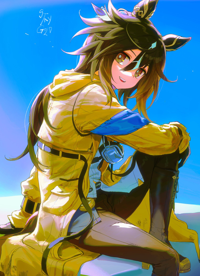 Safebooru - 1girl animal ears black boots black gloves black pants boots brown eyes brown hair ...