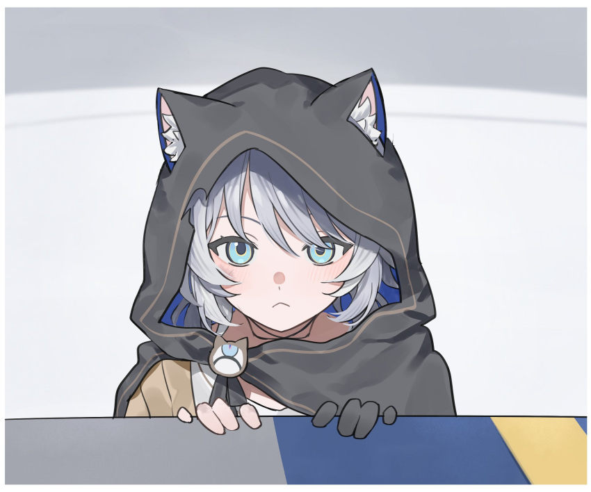 Safebooru - 1girl animal ears animal hood black gloves black hood blue eyes cat ears cat girl ...