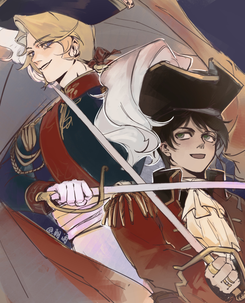 Safebooru - 100chunpangciomega 2boys ascot axis powers hetalia bicorne black hair blonde hair ...