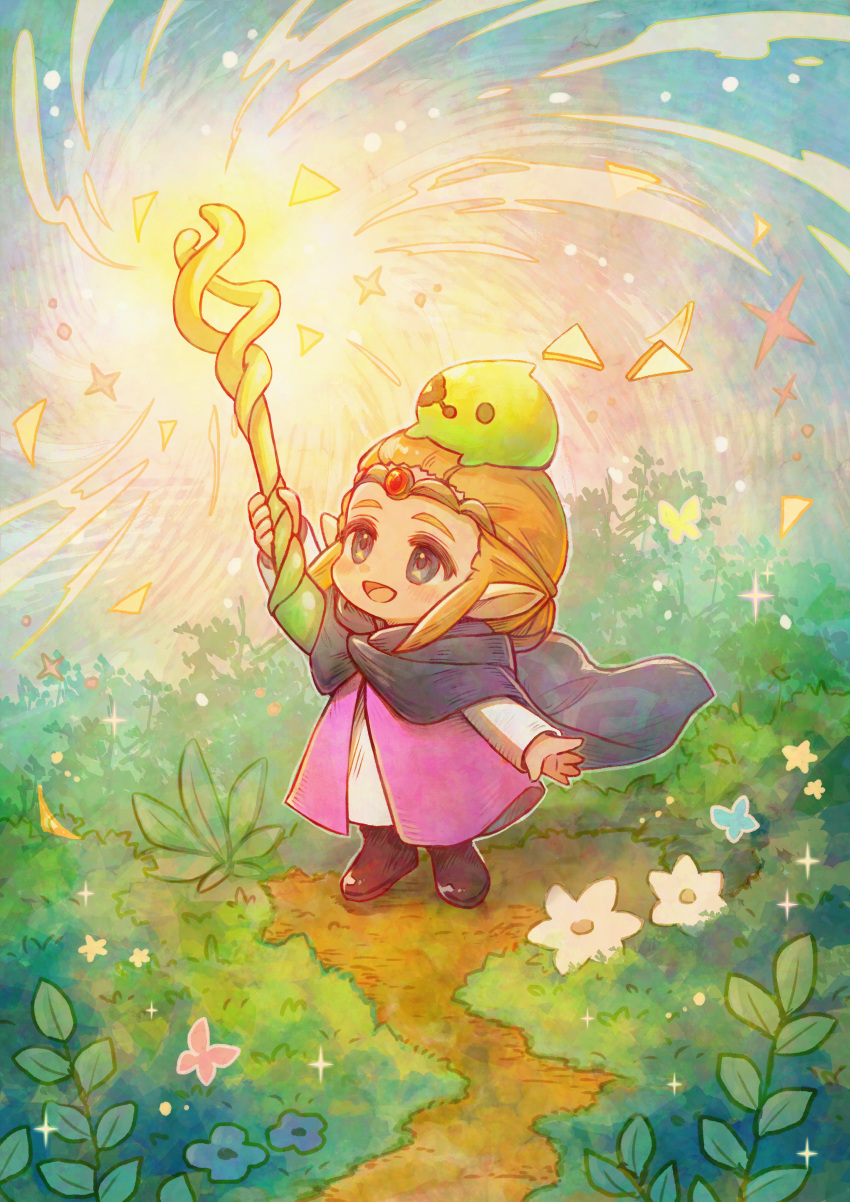 Safebooru - 1girl :d absurdres blonde hair blue cape cape casting spell chibi chibi only circlet ...