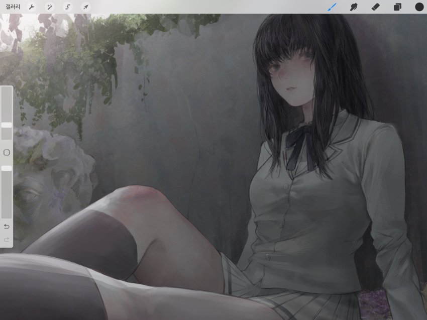 Safebooru - 1girl arms at sides art program in frame black eyes black hair black socks blazer ...