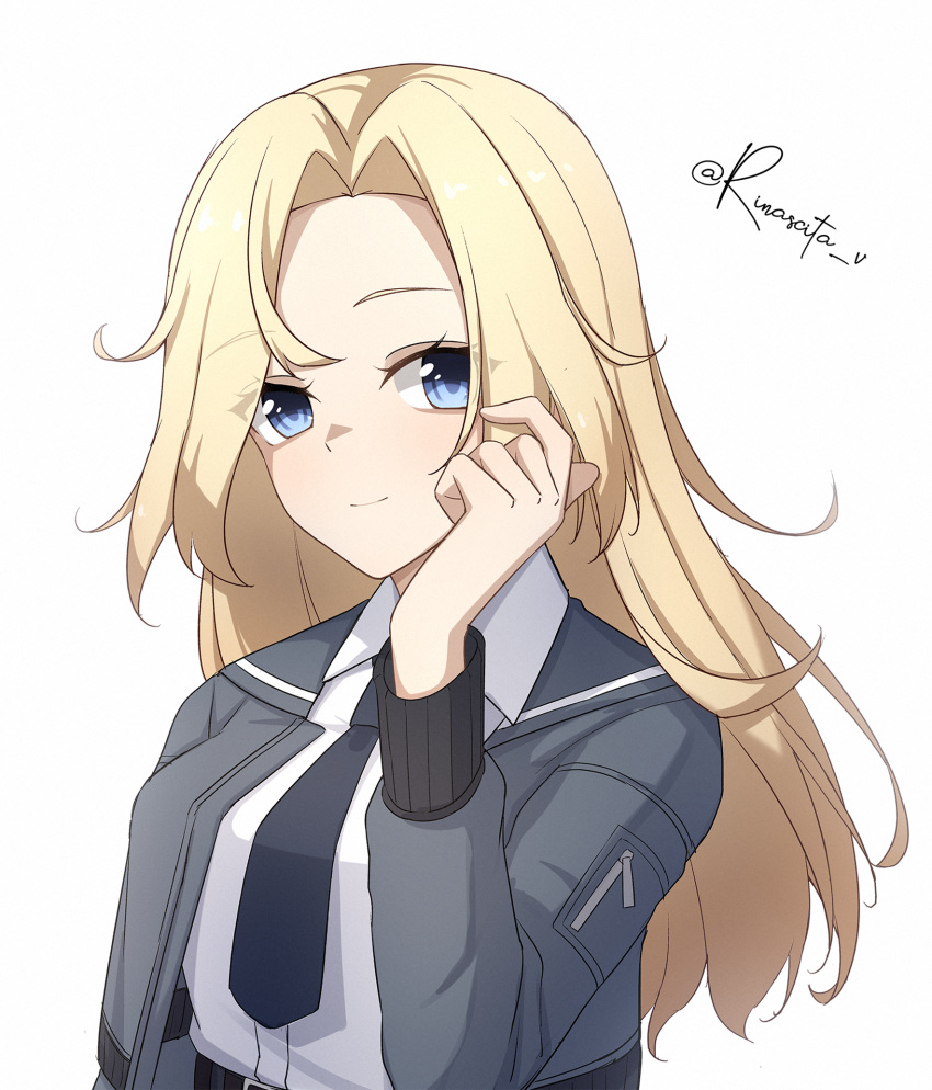 Safebooru - 1girl aticsanir belt black belt black necktie blonde hair blue eyes blush bomber ...