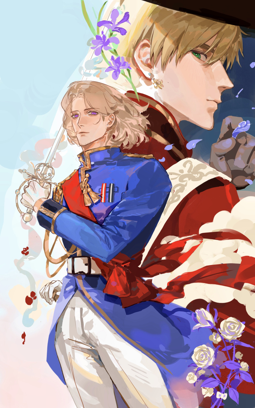 Safebooru - 2boys absurdres axis powers hetalia blonde hair facial hair flower france (hetalia ...