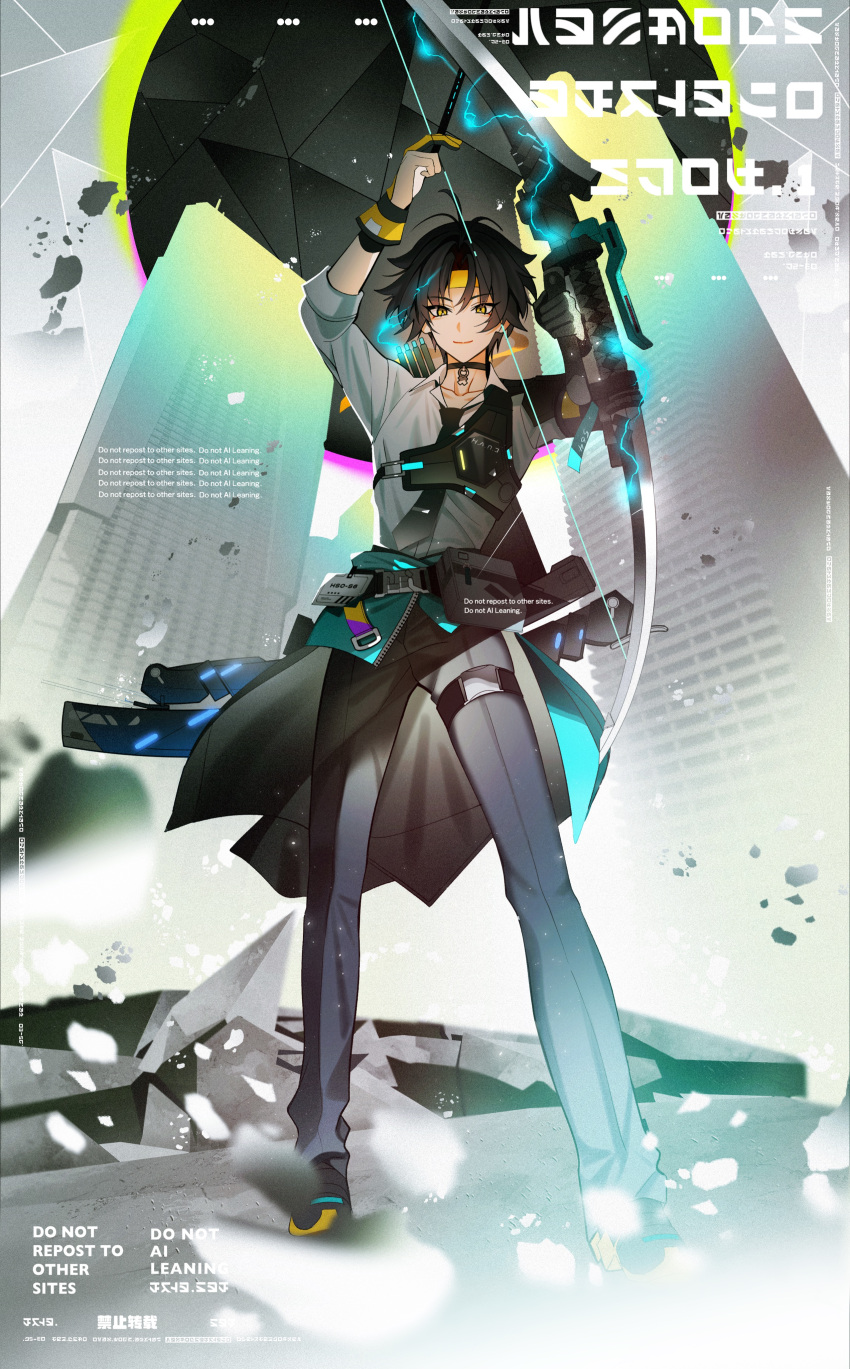 Safebooru - 1boy absurdres asaba harumasa black choker black hair black necktie black pants bow ...