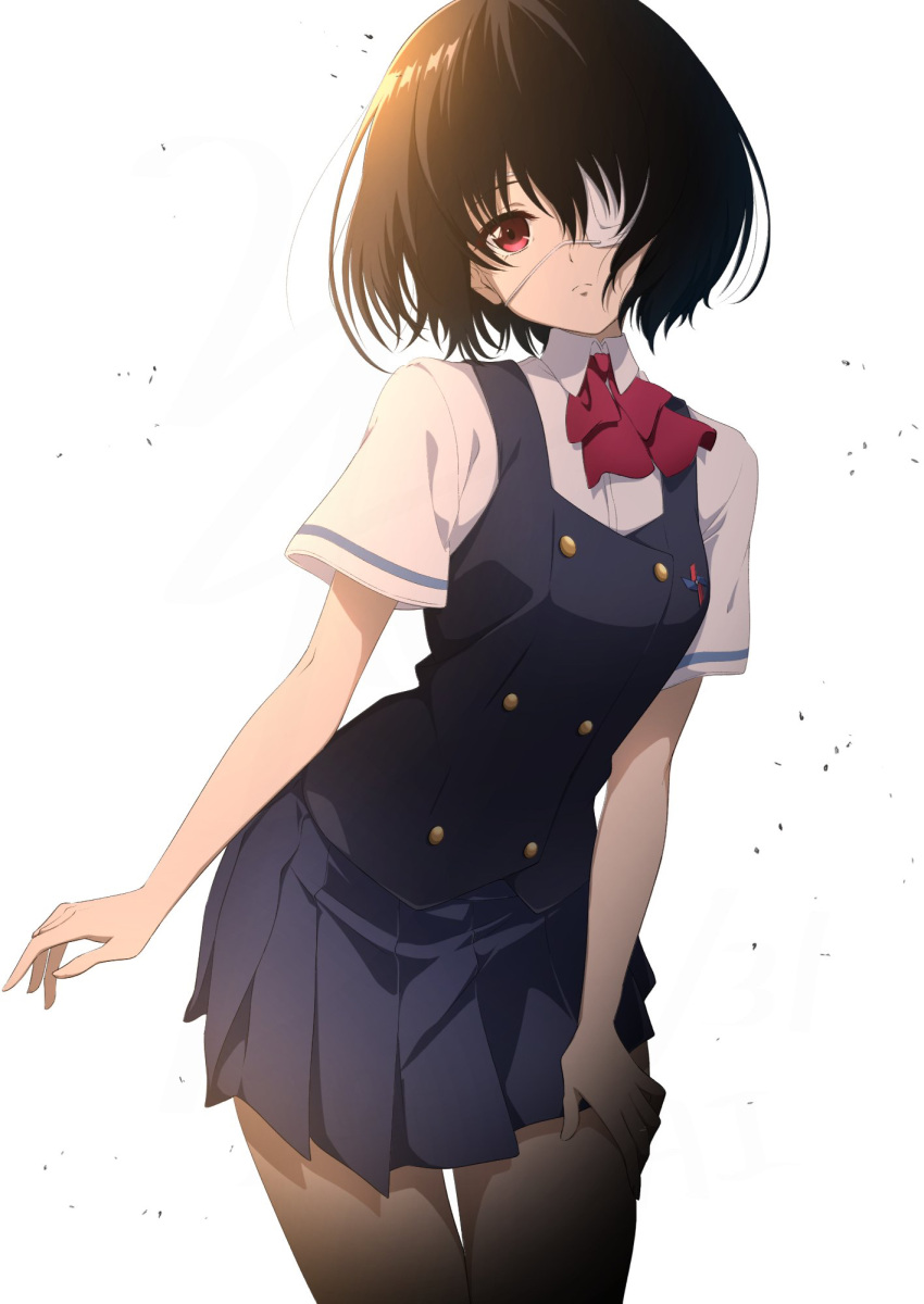 Safebooru - 1girl another backlighting black hair black vest blue skirt ...
