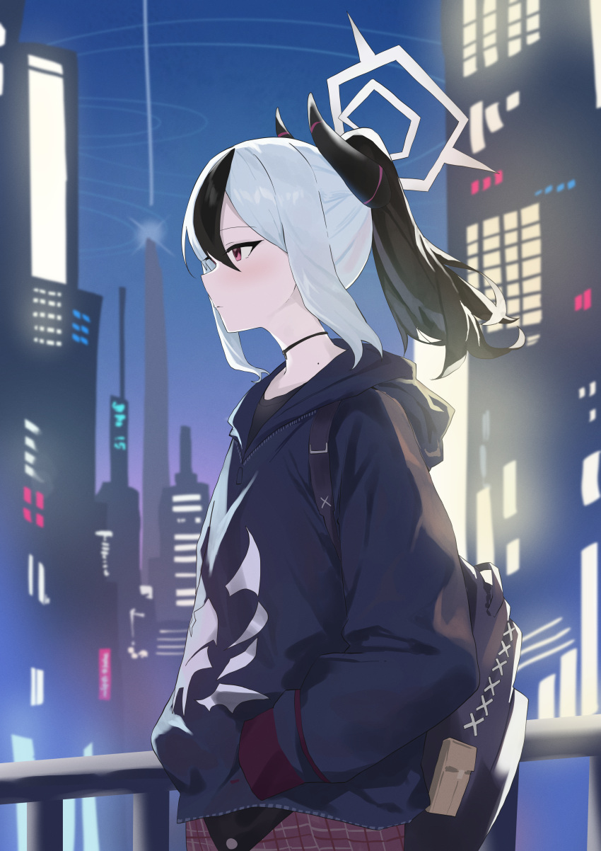 Safebooru - 1girl absurdres bag black bag black choker black hair black hoodie black shirt blue ...