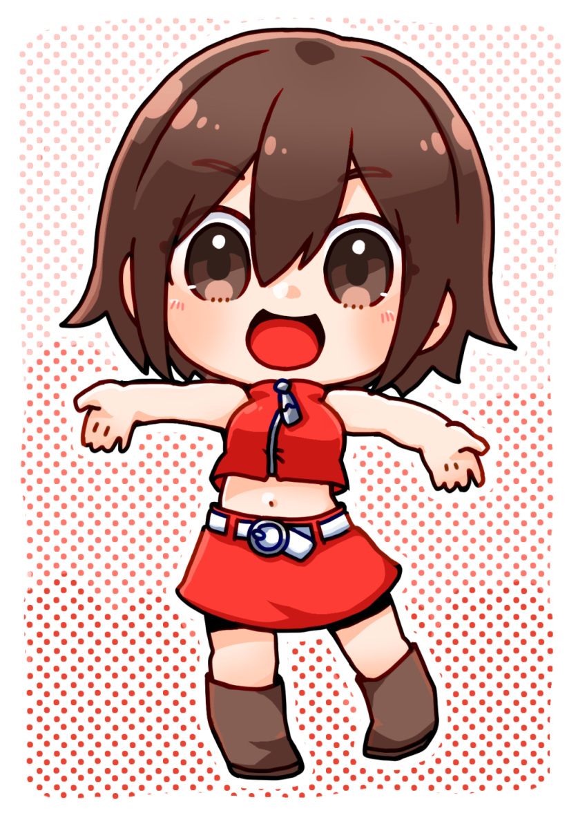 Safebooru - 1girl belt boots border brown eyes brown hair chibi chibi ...