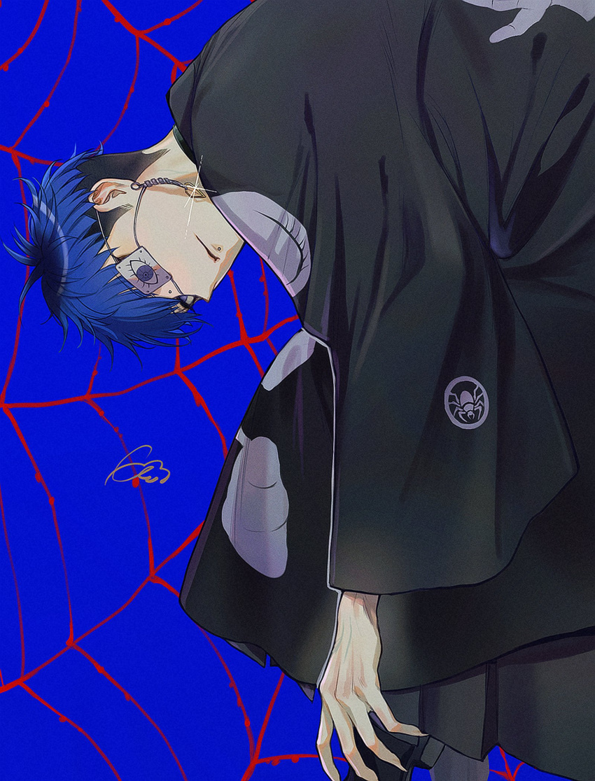 Safebooru - 1boy black haori black shoes blue eyes blue hair earrings ...