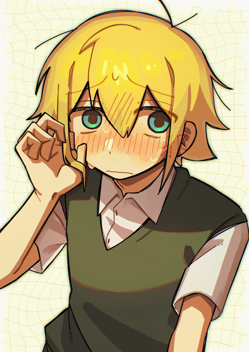 Safebooru - 1boy antenna hair basil (faraway) (omori) basil (omori) blonde hair blue eyes blush ...