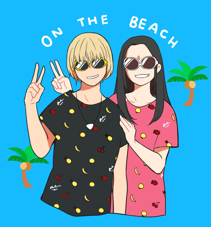 Safebooru - 2girls baby walkure black hair black shirt blonde hair blue background buntan ...