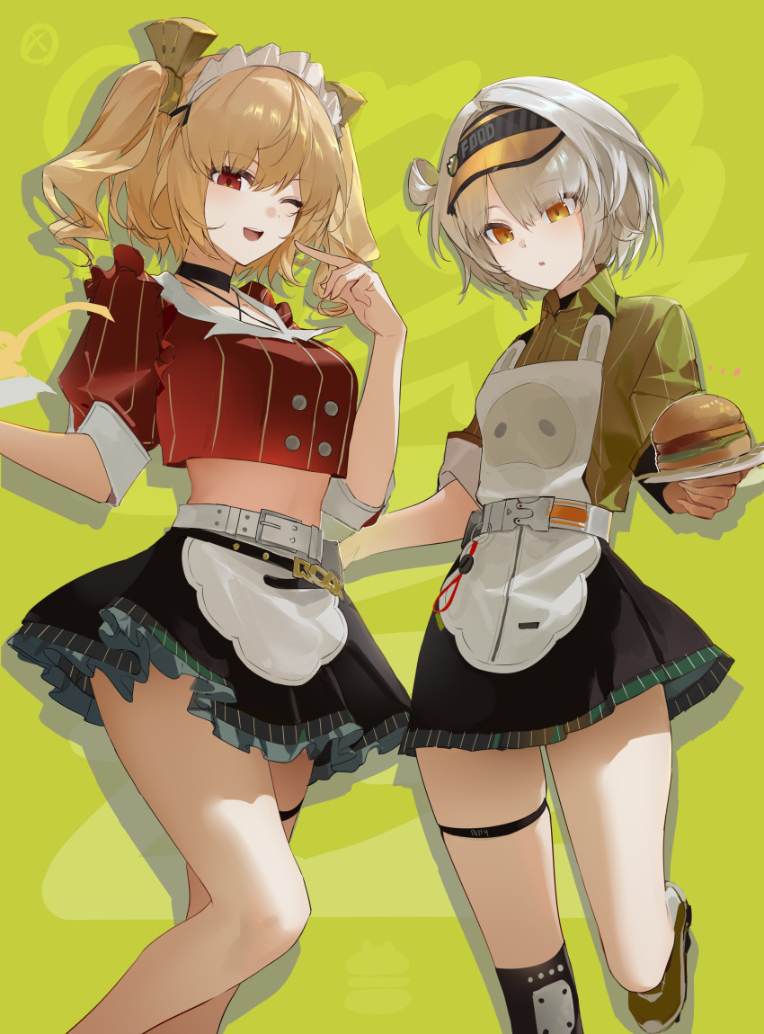 Safebooru - 2girls absurdres anby demara apron baiser3rd black choker black skirt blonde hair ...