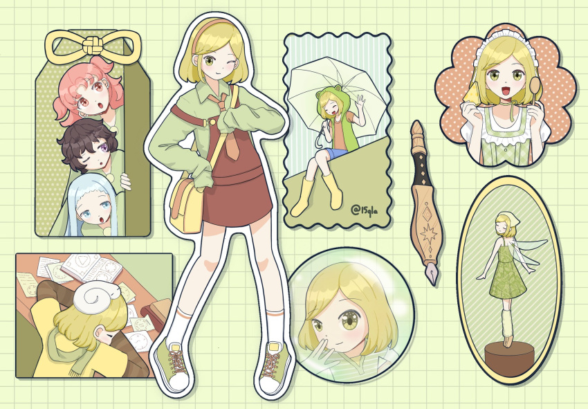 Safebooru - 15qla 4girls agott (tongari boushi no atelier) black hair blonde hair blue eyes blue ...