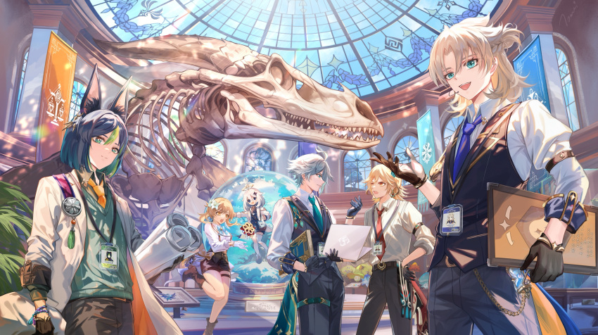 Safebooru - 2girls 4boys absurdres albedo (genshin impact) alhaitham (genshin impact) animal ear ...