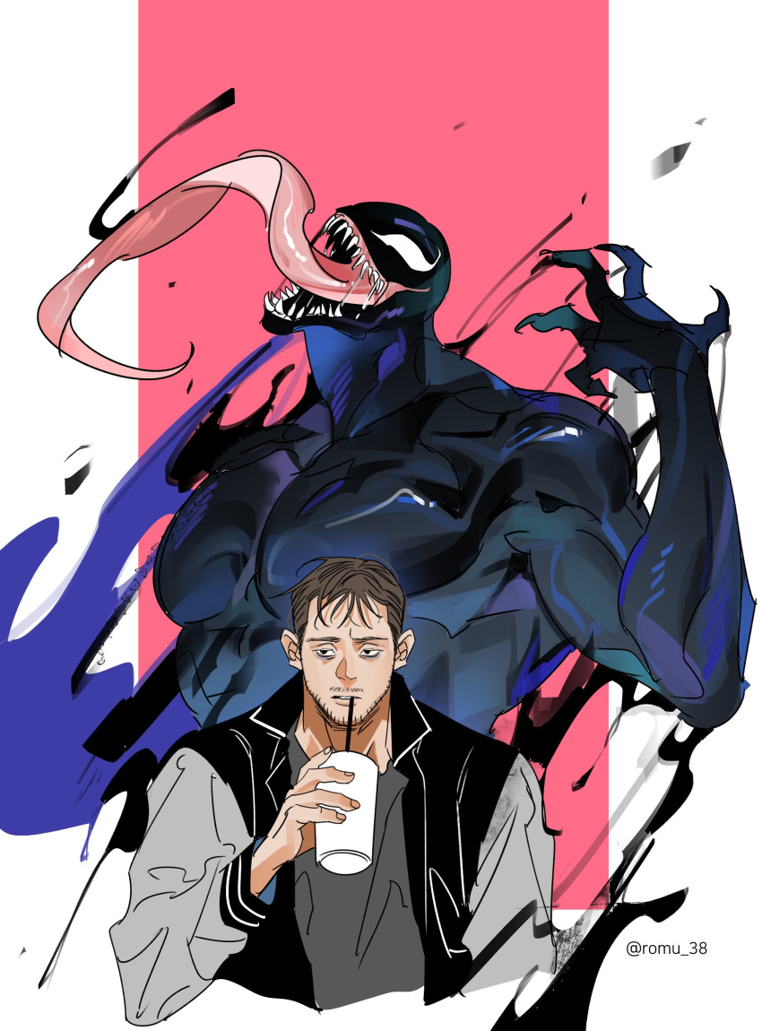 Safebooru - 2boys absurdres artist name black eyes black jacket border ...