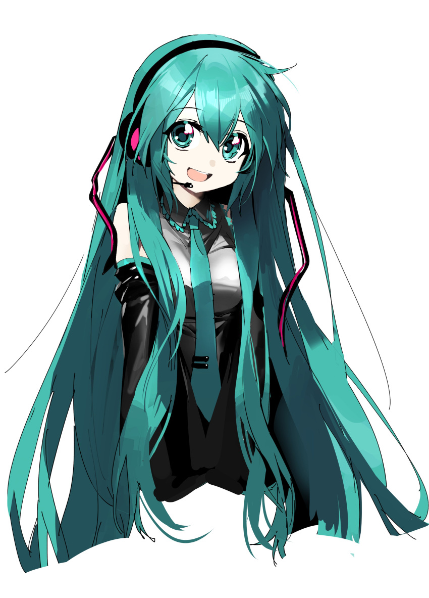 Safebooru - 1girl :d absurdres aqua eyes aqua hair aqua necktie black sleeves collared shirt ...