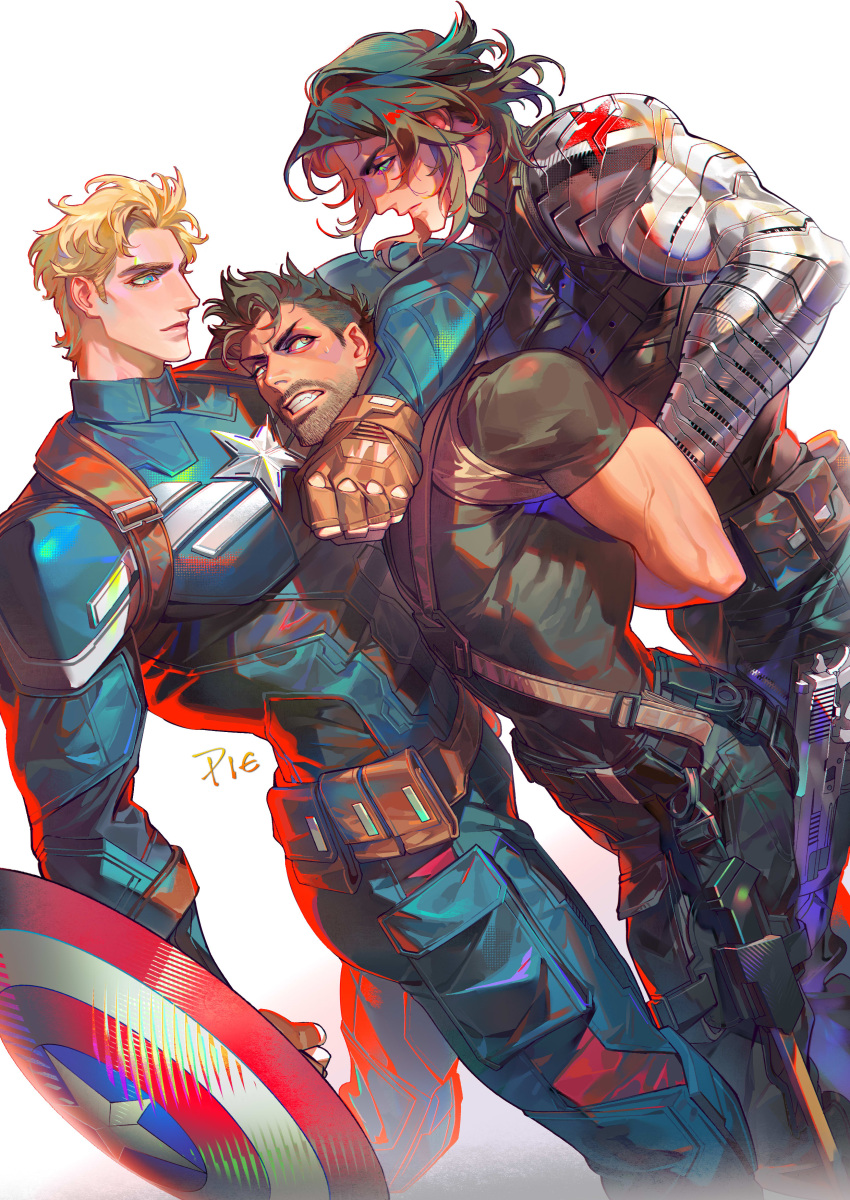 Safebooru - 3boys absurdres blonde hair blue hair captain america ...