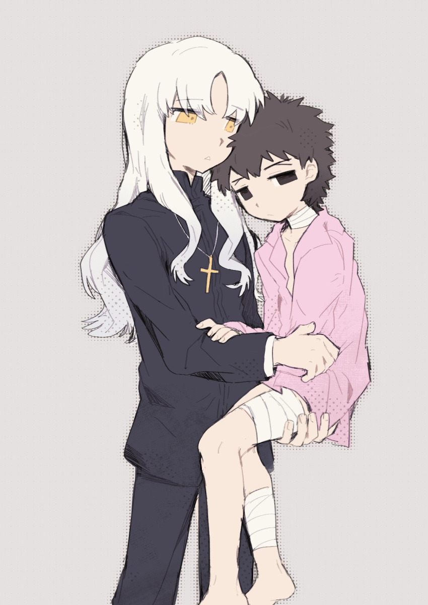 Safebooru - 1boy 1girl aged down androgynous bandaged arm bandaged neck bandages black eyes ...
