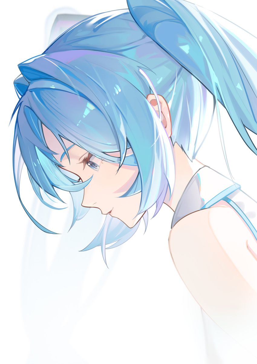 Safebooru - 1girl absurdres aqua eyes aqua hair closed mouth grey shirt hatsune miku highres ...