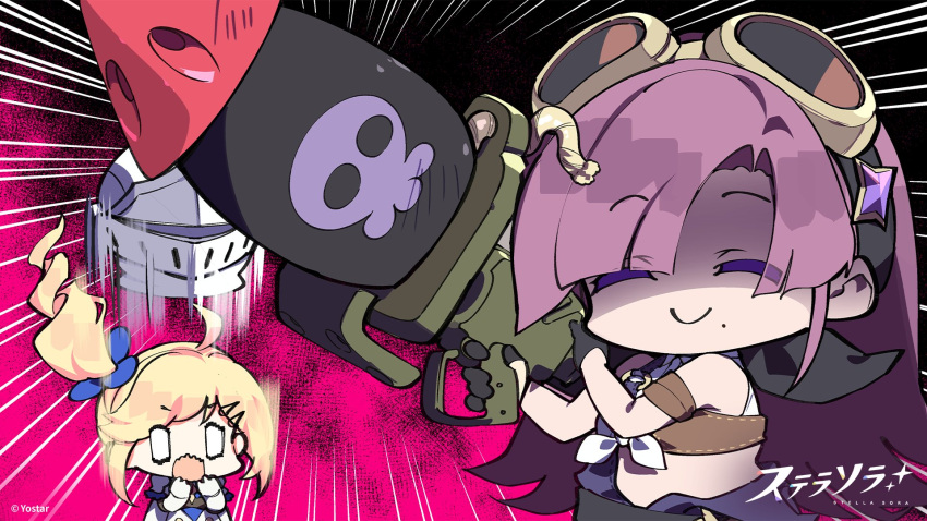 Safebooru - 2girls ahoge bandeau bare shoulders black gloves blank eyes blonde hair blunt bangs ...