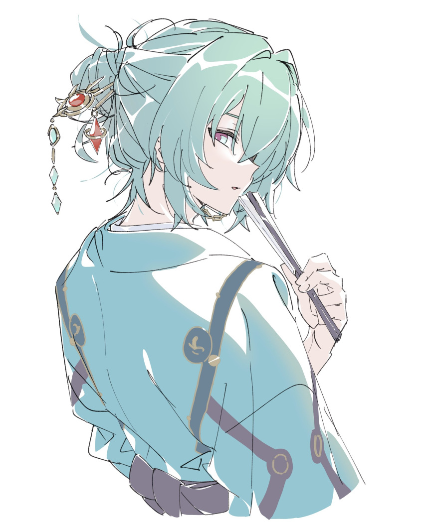 Safebooru - 0l0za4 1boy alternate costume alternate hairstyle anaxa (honkai: star rail) aqua ...