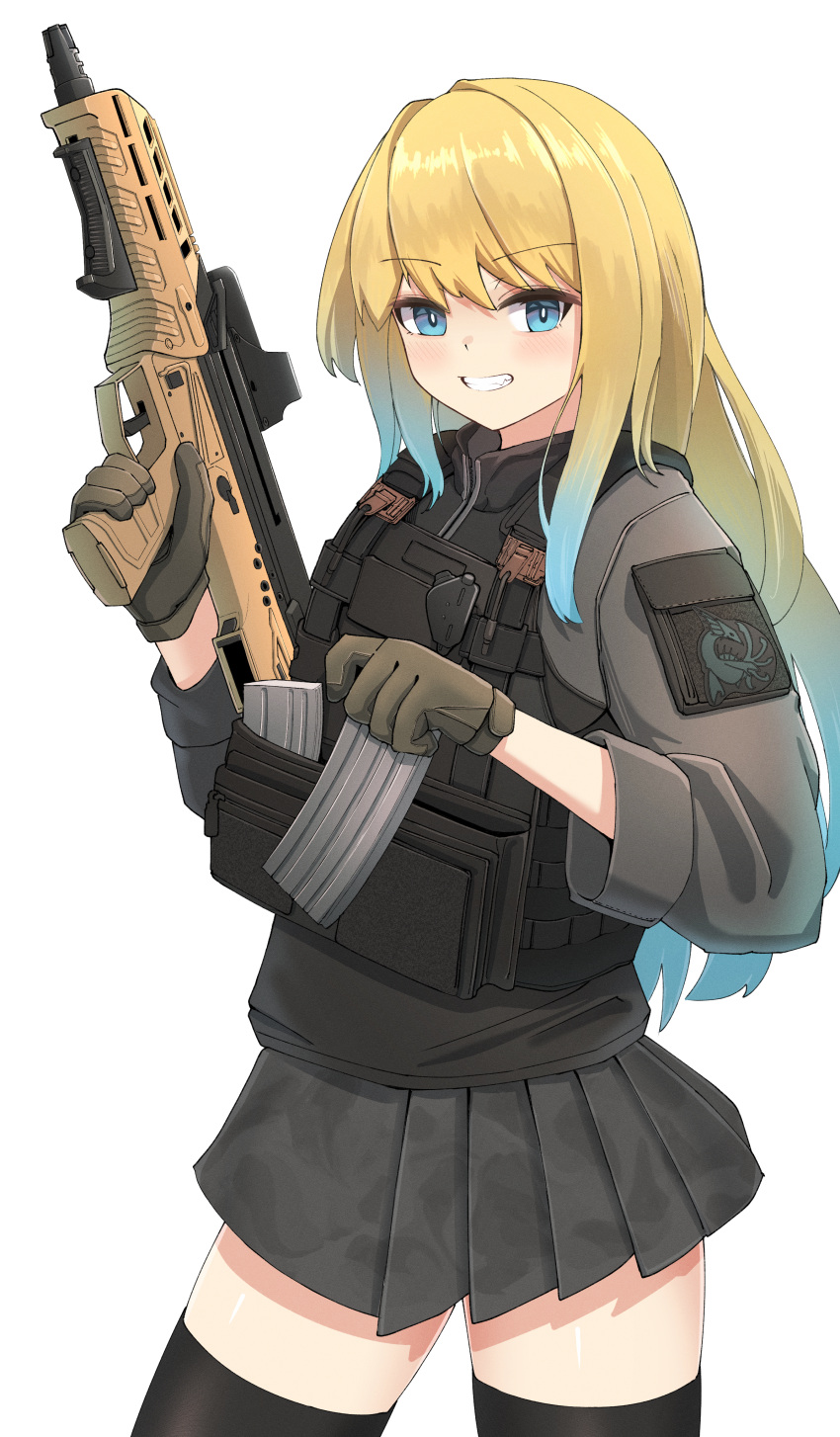 Safebooru - 1girl absurdres black thighhighs blonde hair blue eyes blue hair bulletproof vest ...
