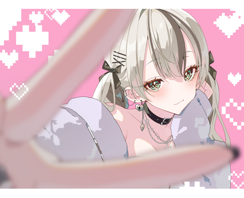 Safebooru - 1girl absurdres amopui black bow black collar black hair blonde hair blurry blurry ...
