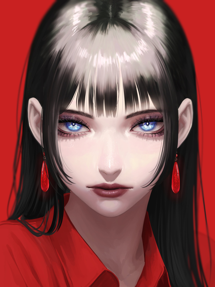 Safebooru - 1girl absurdres aoi machi black hair blue eyes closed mouth earrings highres jewelry ...