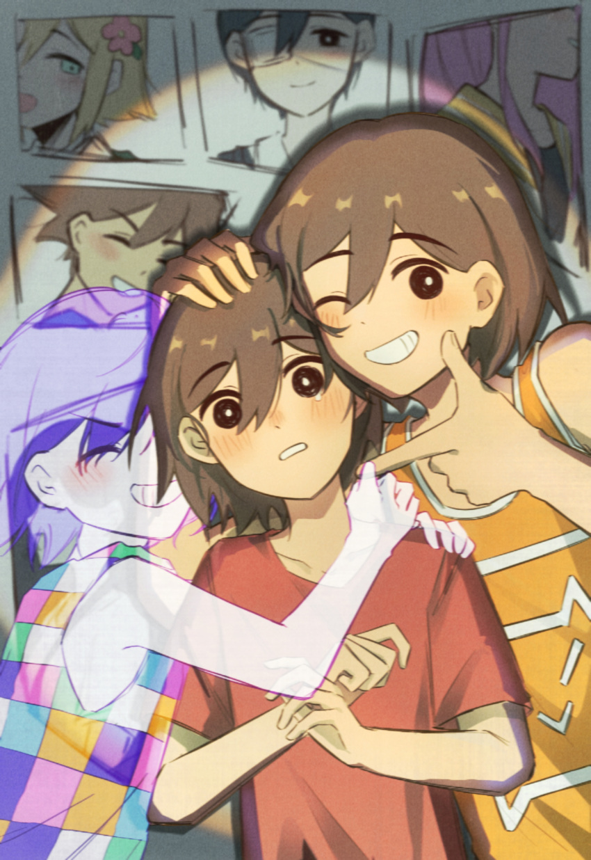 Safebooru - 2024 3boys ;d ^ ^ absurdres aged down arm around neck aubrey (faraway) (omori ...