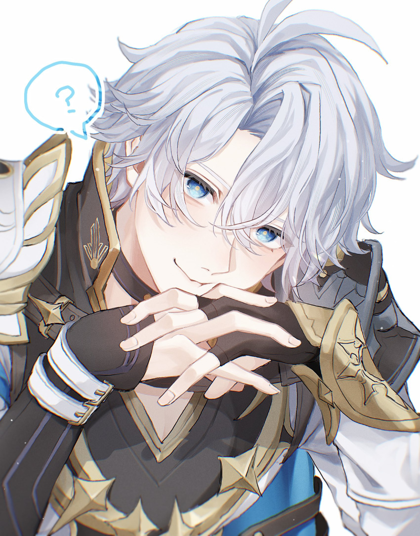 Safebooru - 1boy ? antenna hair armor black choker black gloves black shirt blue cape blue eyes ...