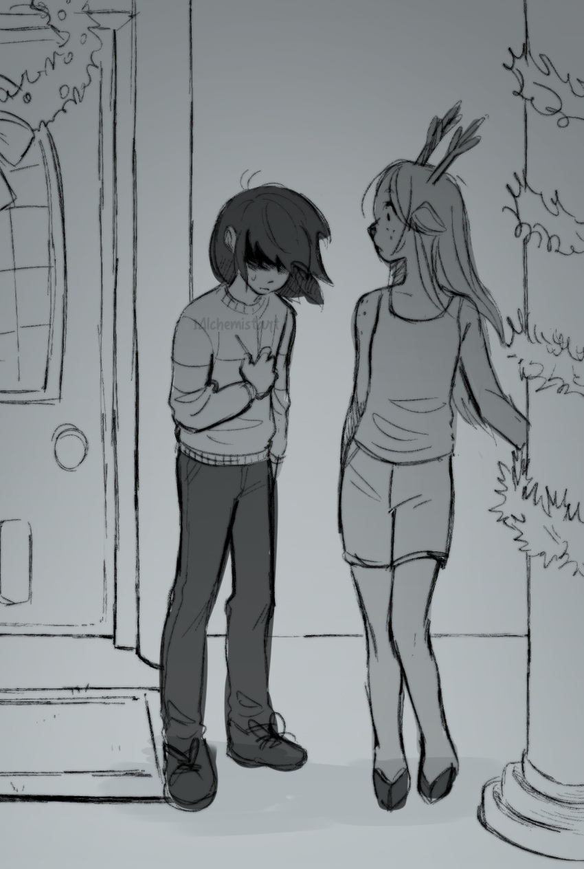 Safebooru - 1alchemistart 1girl 1other animal ears antlers deer antlers deer ears deer girl ...