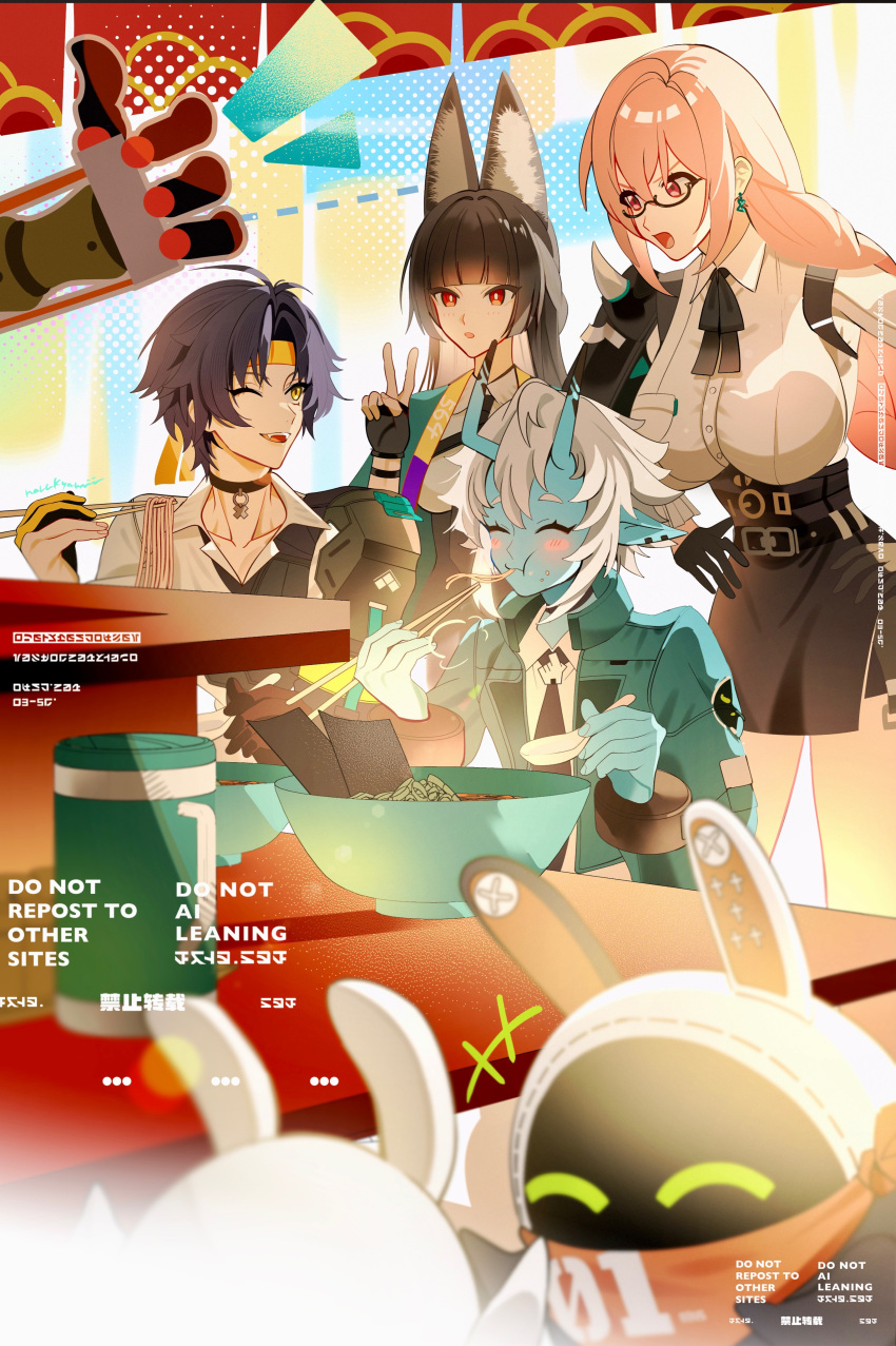 Safebooru - 1boy 1other 3girls absurdres animal ears asaba harumasa bangboo (zenless zone zero ...