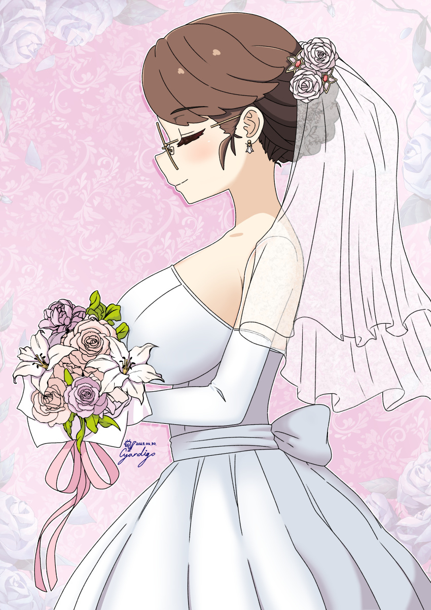 Safebooru - absurdres alternate costume alternate hairstyle bare shoulders bouquet braid breasts ...