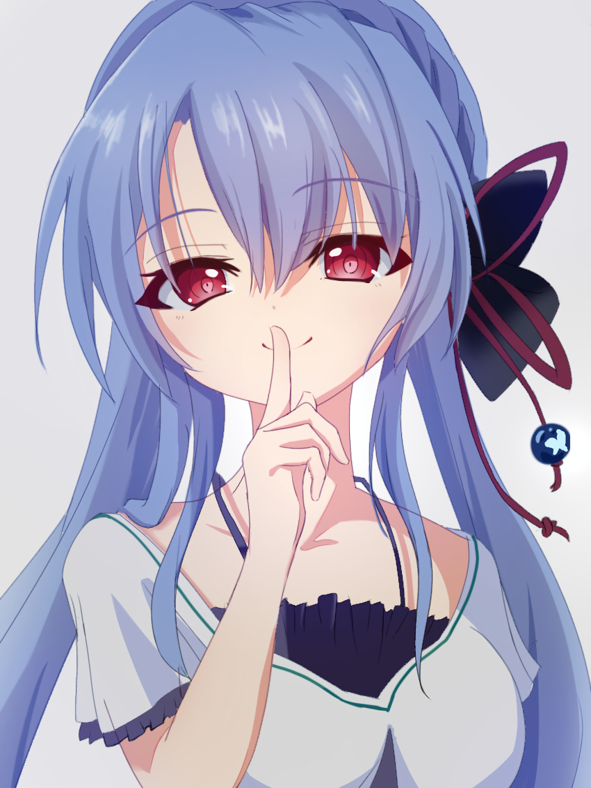 Safebooru - 1girl absurdres black bow blue hair bow braid breasts casual closed mouth commentary ...