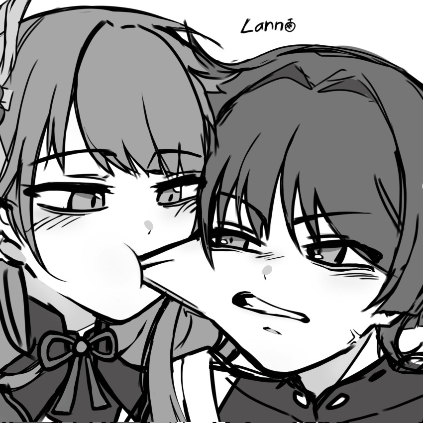 Safebooru - 1boy 1girl anger vein annoyed biting biting cheek blunt bangs blunt ends bodysuit ...