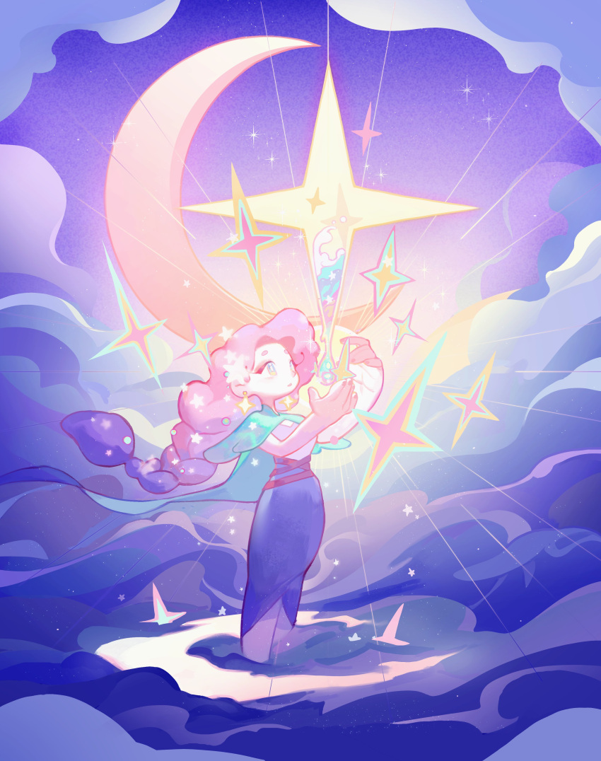 Safebooru - 1girl absurdres aqua cloak aqua eyes bare arms braid clouds ...