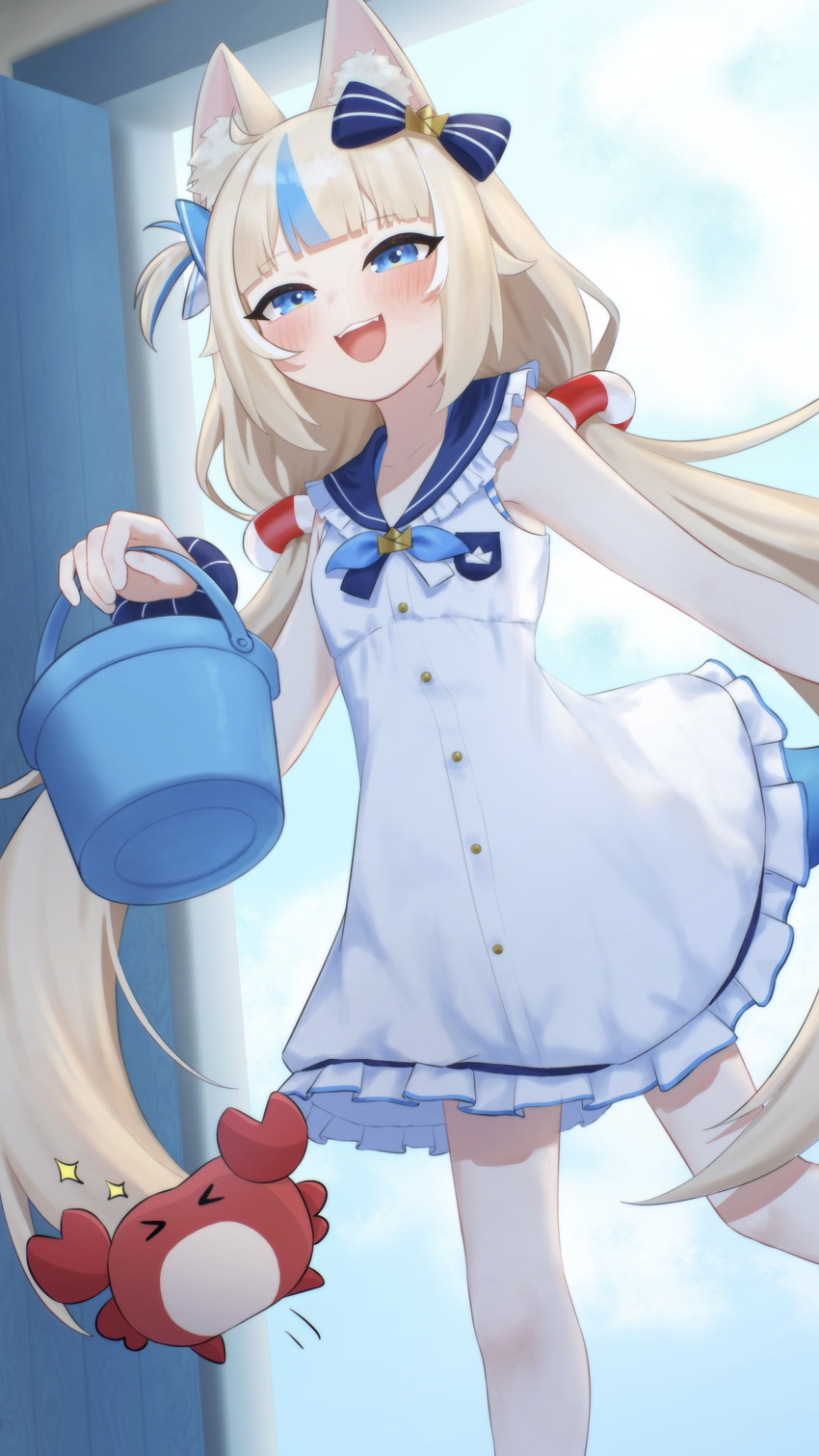 Safebooru - 1girl absurdres ahoge aka tadaima animal ear fluff animal ears blonde hair blue bow ...