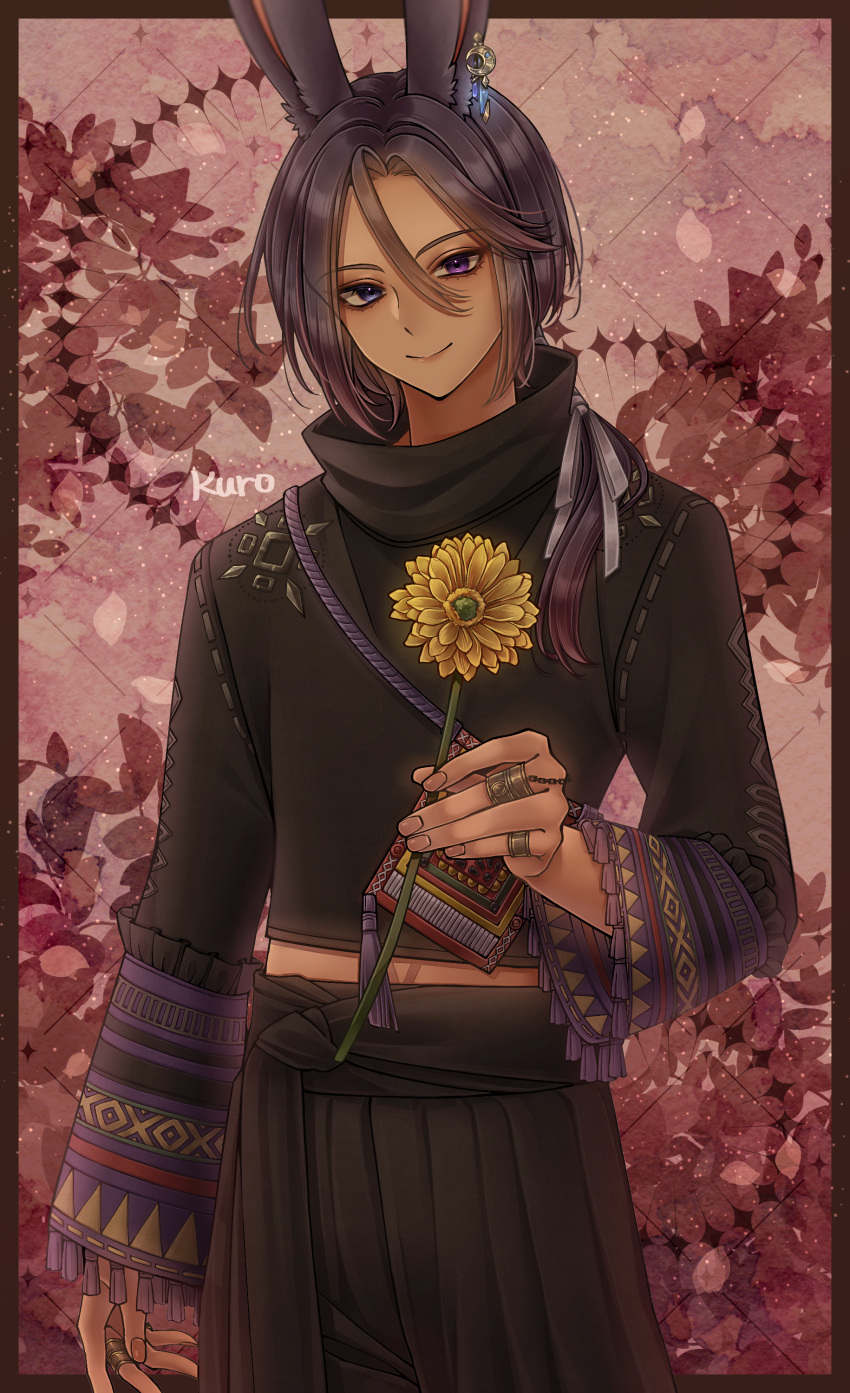 Safebooru - 1boy absurdres animal ears black pants black shirt blue ...