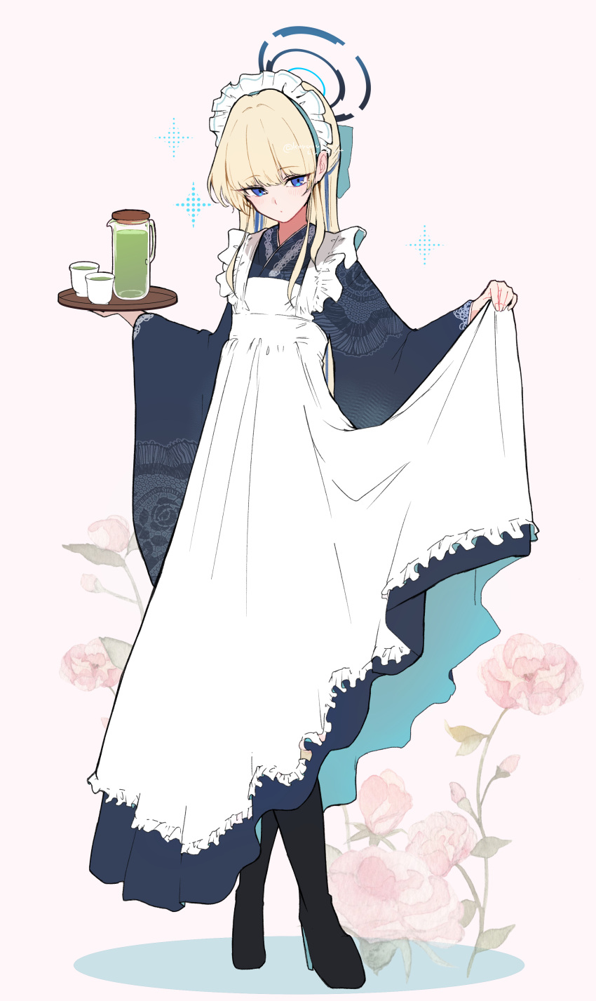 Safebooru - 1girl absurdres alternate costume apron blonde hair blue ...
