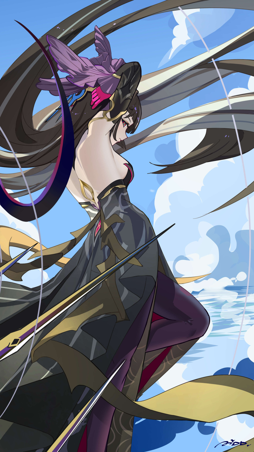 Safebooru - 1girl absurdly long hair absurdres ai dongdong arm behind head backless dress ...