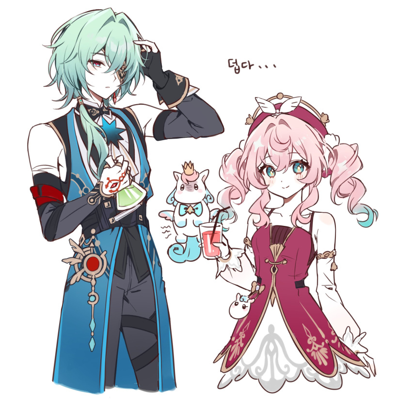 Safebooru - 1boy 1girl absurdres adapted costume anaxa (honkai: star rail) aqua eyes bare ...