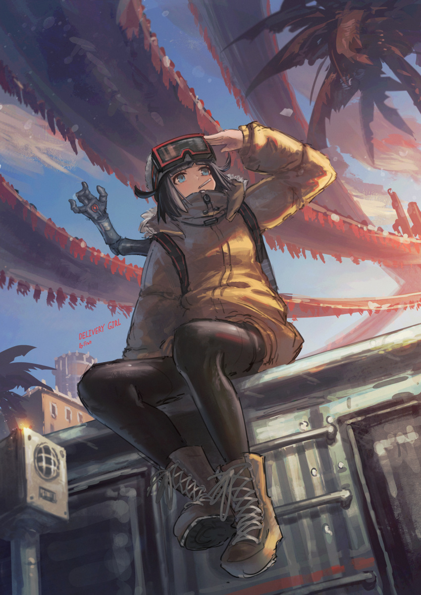 Safebooru - 1girl absurdres arm up artist name backpack bag black hair black hat black pantyhose ...