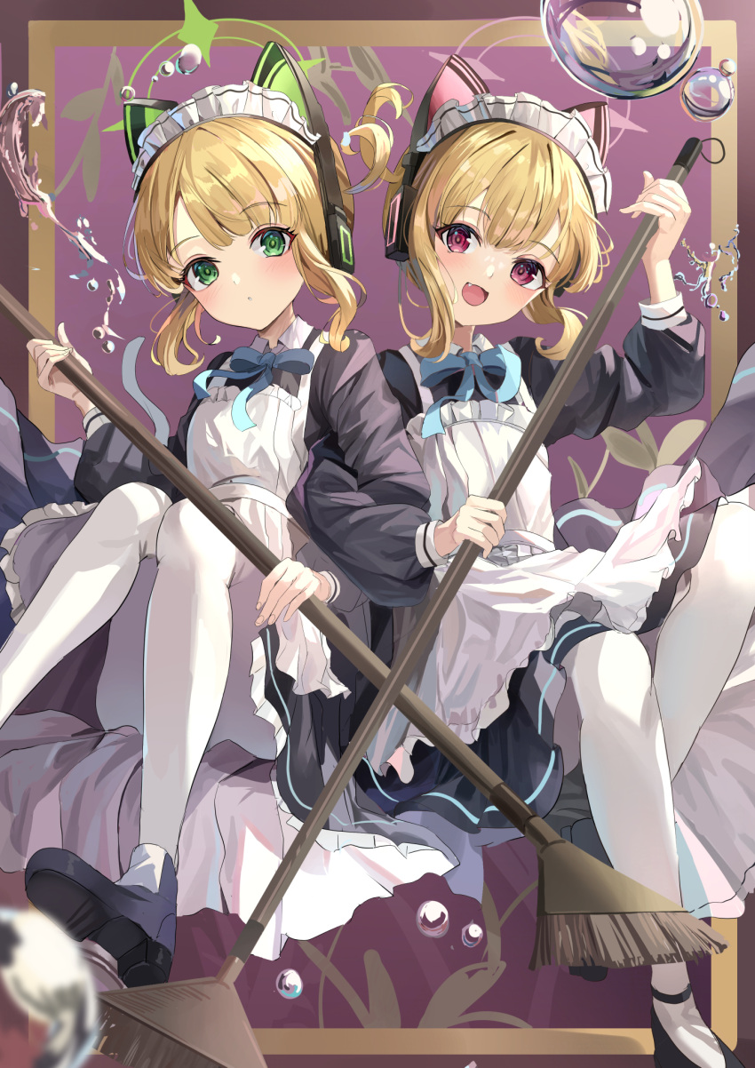 Safebooru - 2girls animal ear headphones animal ears apron black boots blonde hair blue archive ...