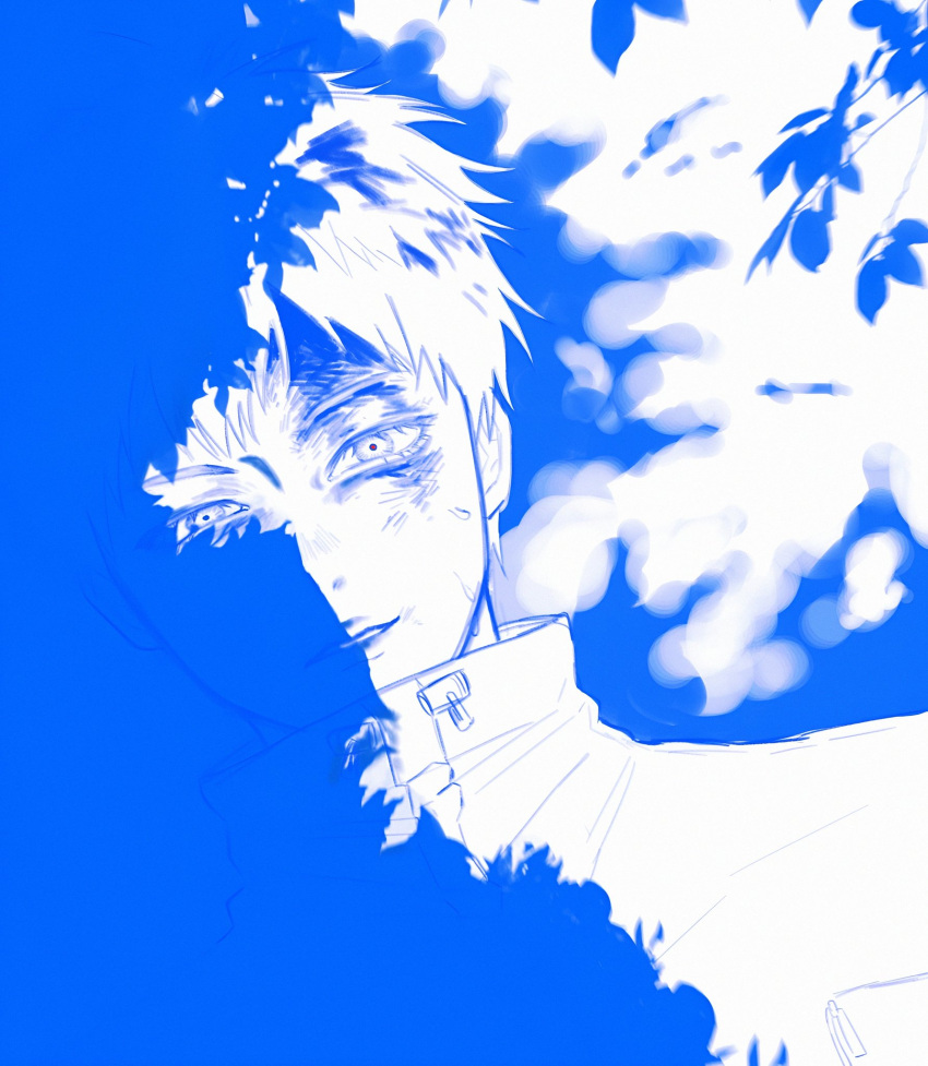 Safebooru - 1boy alternate costume blue theme bruise bruise on face ...