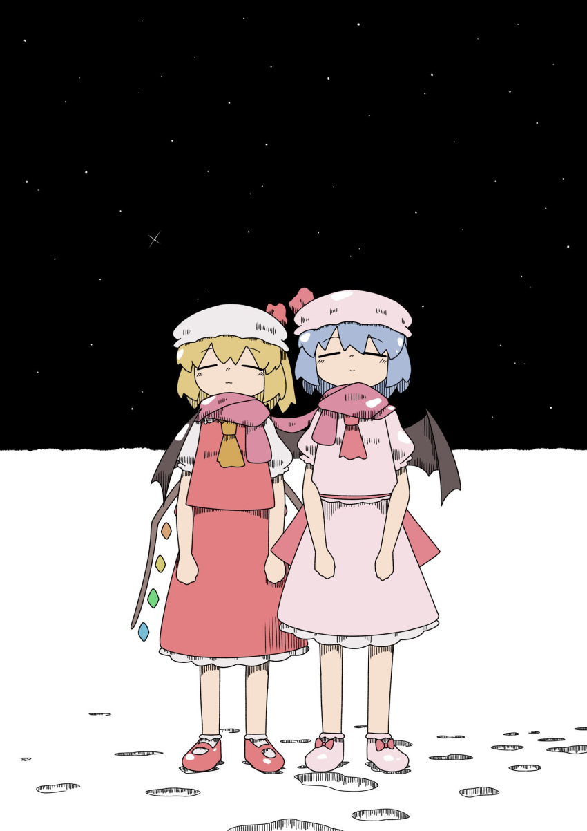 Safebooru - 2girls bat wings blonde hair blue hair closed eyes crystal wings dress flandre ...